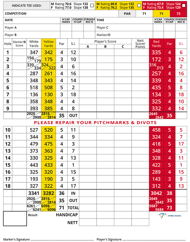 Scorecard | Tehidy Park Golf Club